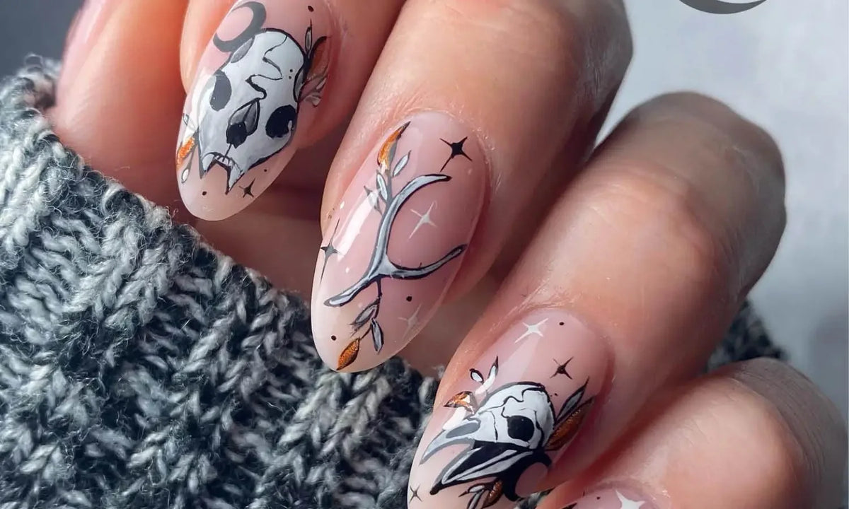 how to draw skull on nails